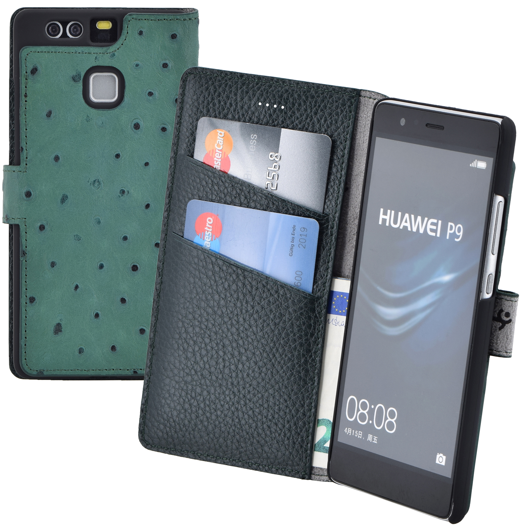 Huawei P9 Hülle Book Style Echt Leder Handy Tasche Wallet Case Schutz ...